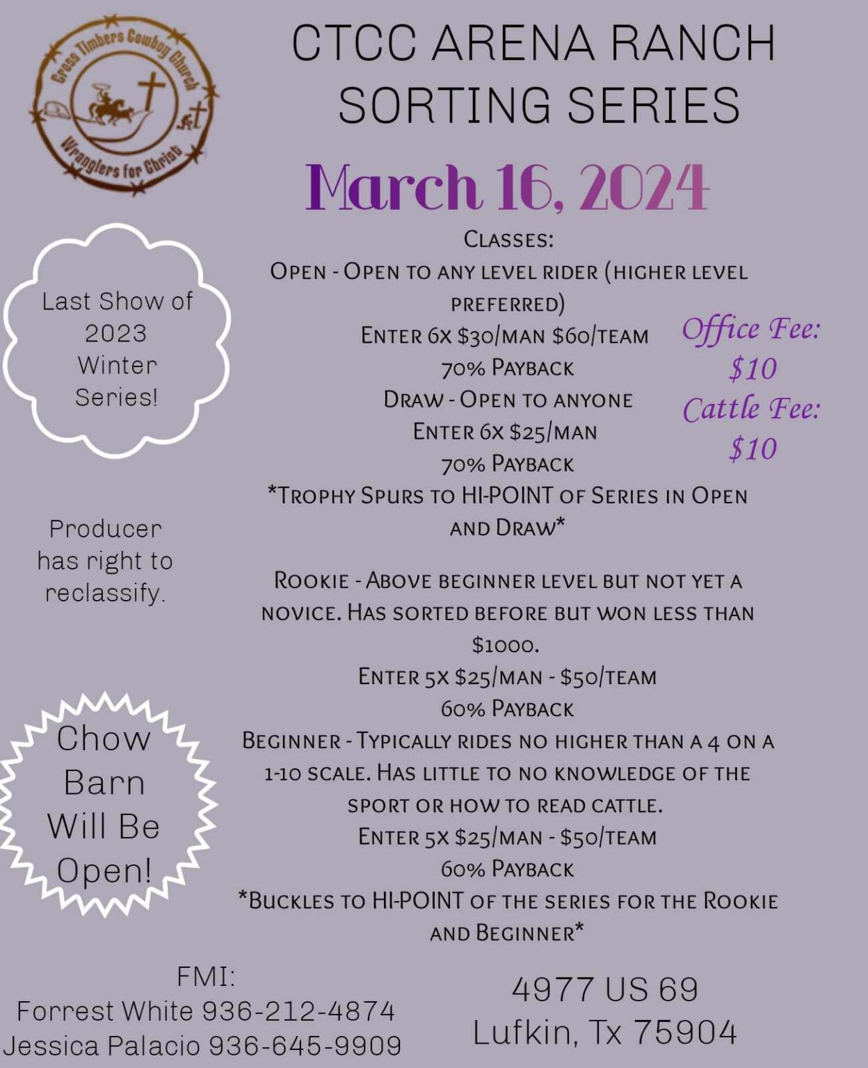 CCTC: Arena Ranch Sorting Series: March 16th, 2024 - Equine Events